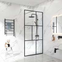 Duschvägg badkar 150x80 cm | Industristil med svart spröjs | Outl1