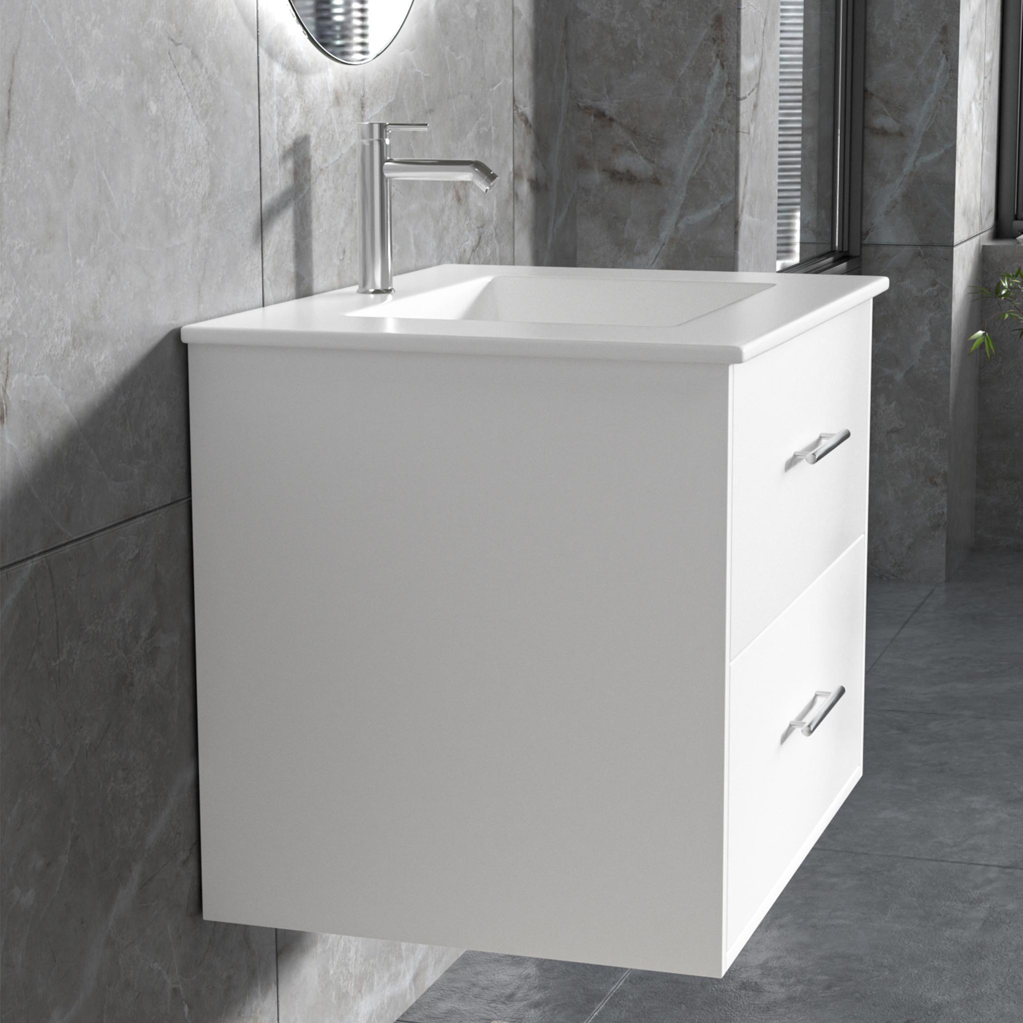 Badrumsmöbel | Oval LED-spegel | Kommod med blandare | Nimbo | Outl1