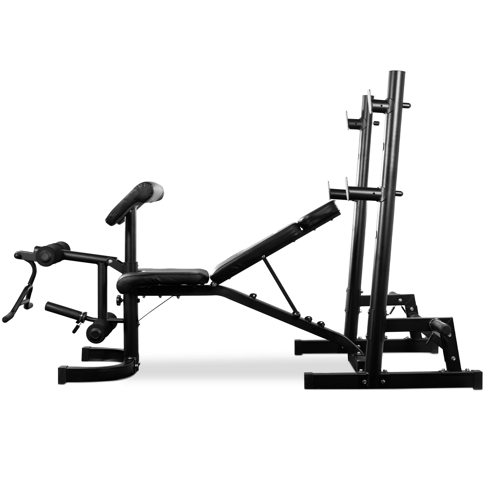 Ställbar träningsbänk | Bänkpress, benspark, leg curl & bicepscurl