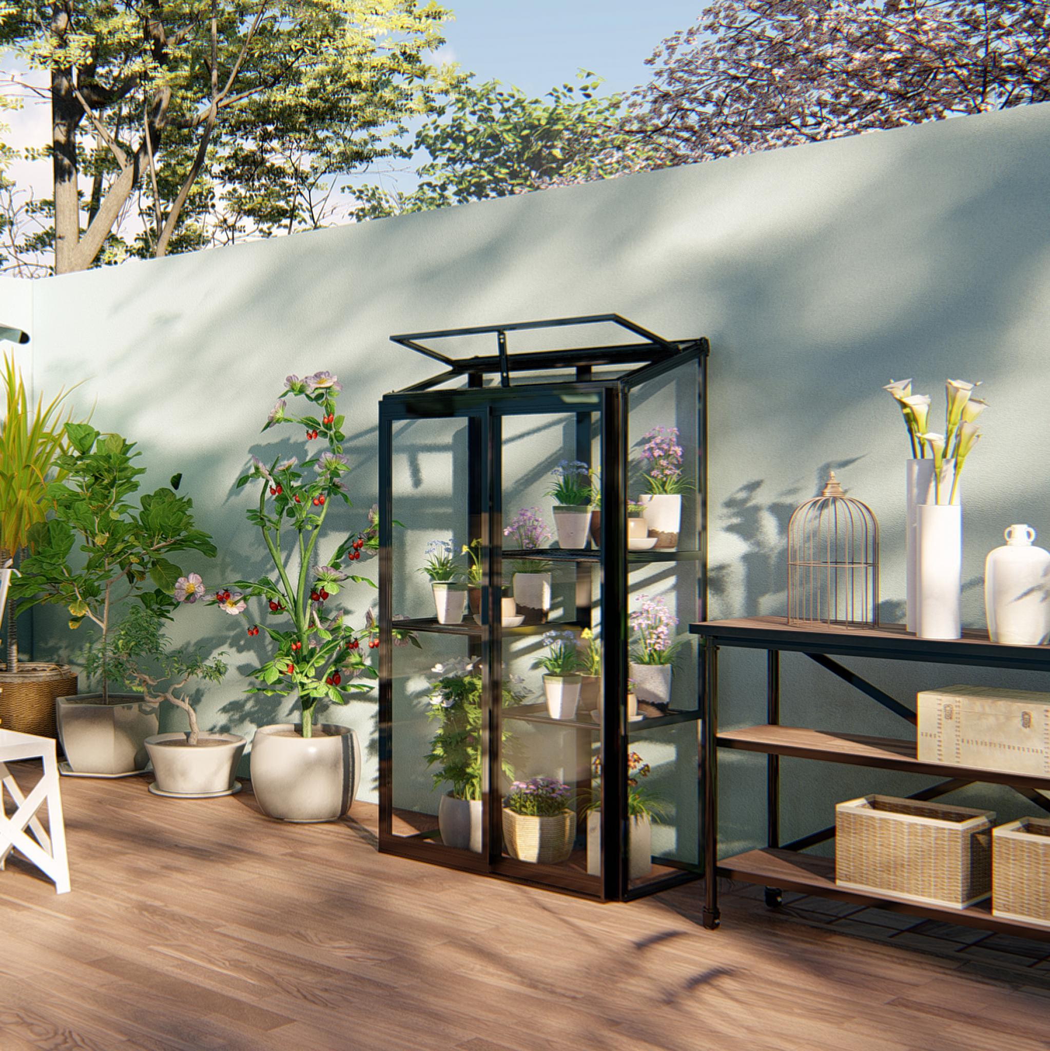 Högt miniväxthus | 4mm säkerhetsglas | Svart | Köp hos Outl1