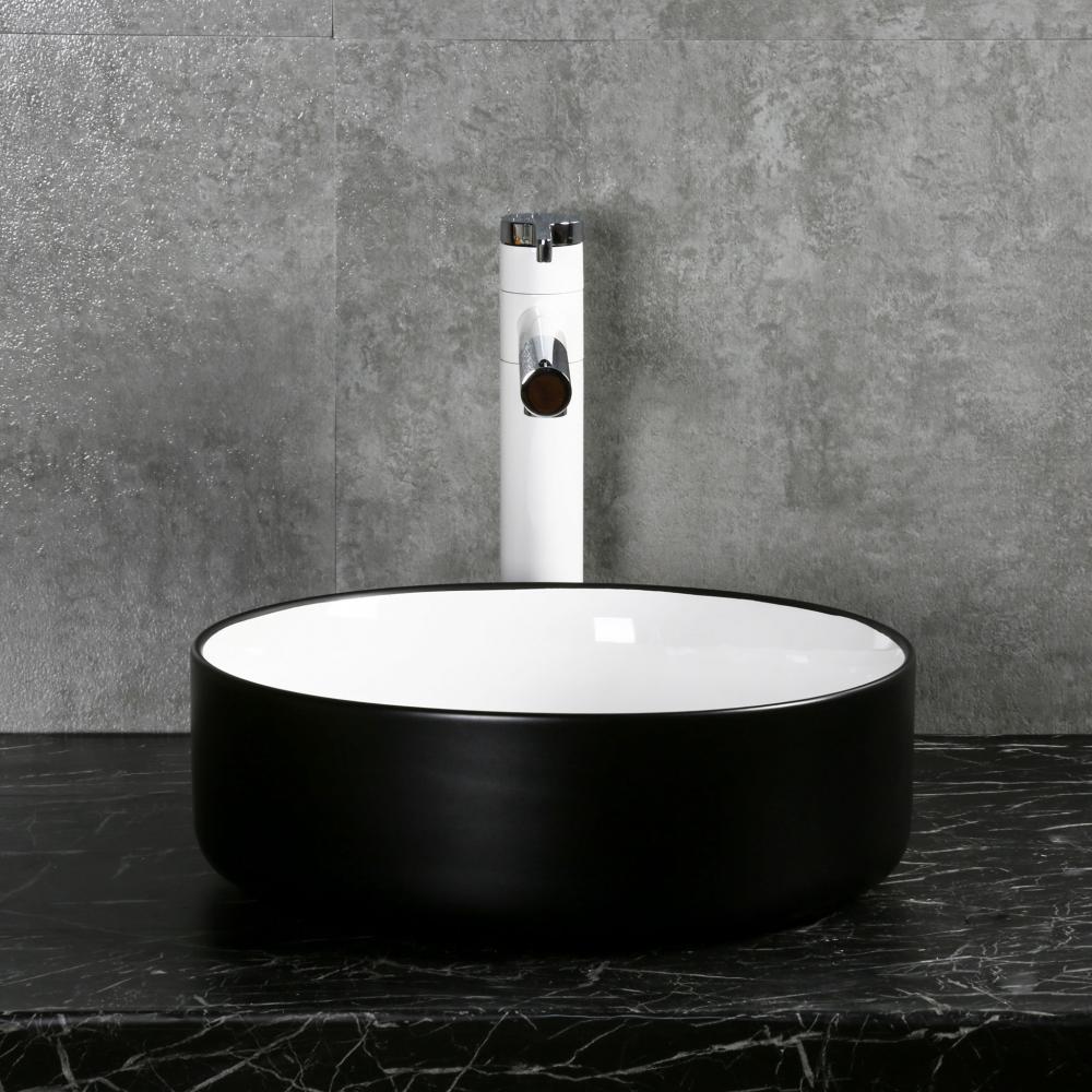 Fristående tvättställ för bänkskiva - runt, svartvitt