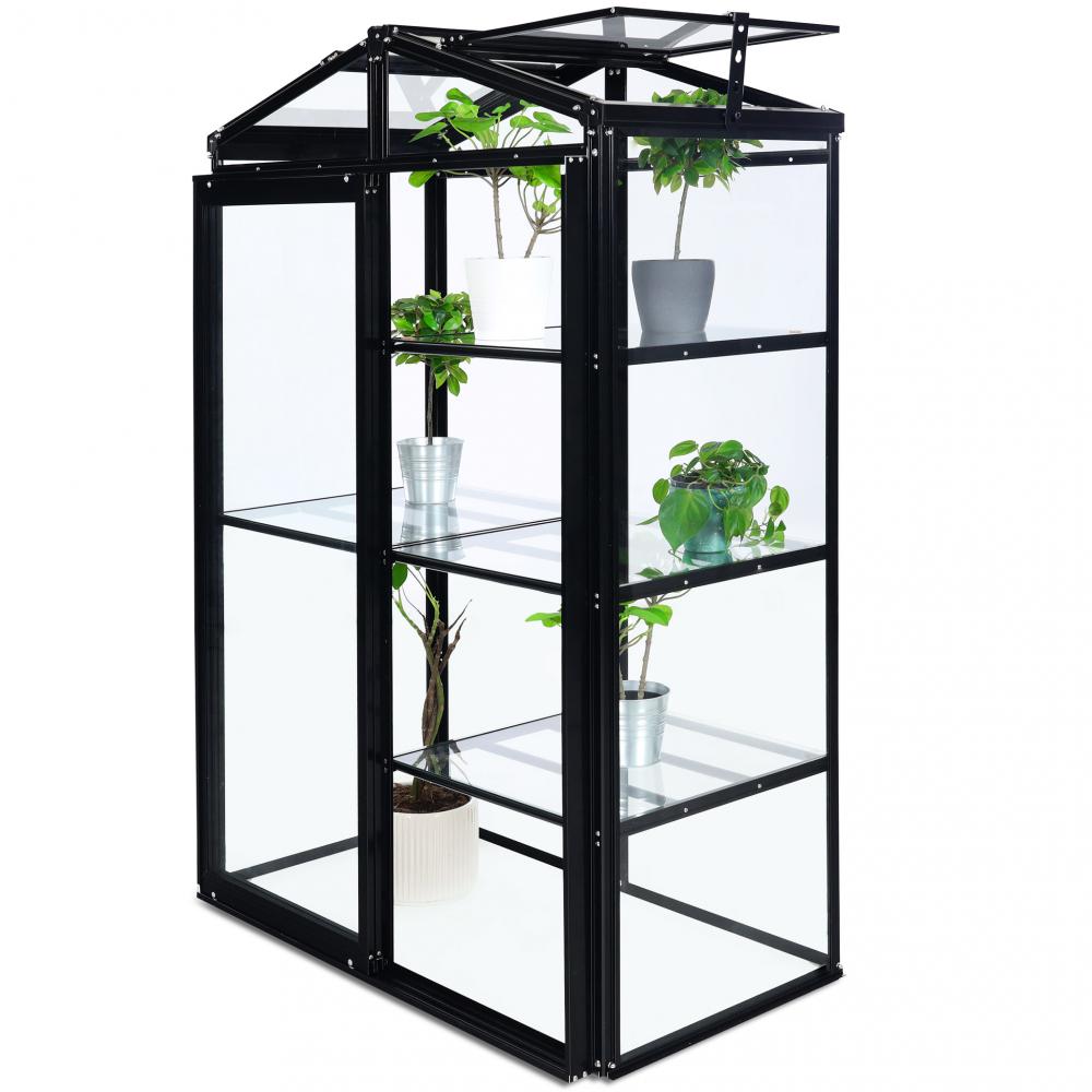 Högt miniväxthus 4mm säkerhetsglas i svart