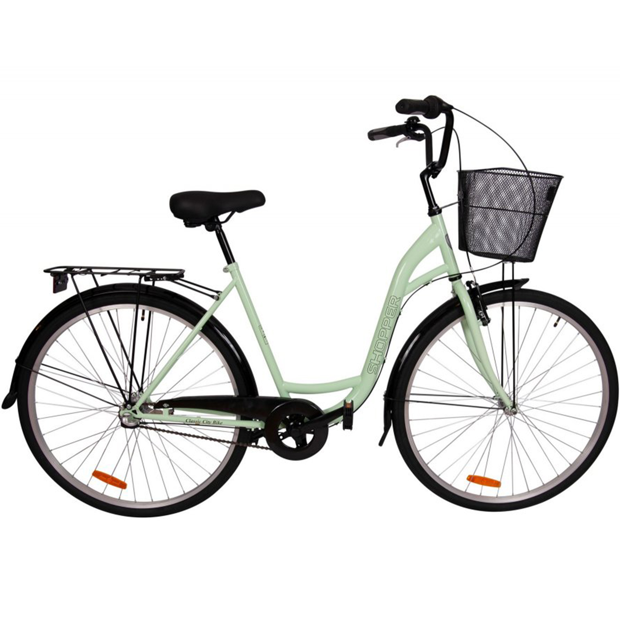 Damcykel 28 | 3 växlar Shimano | Cykelkorg | Shopper - Pistasch | Outl1