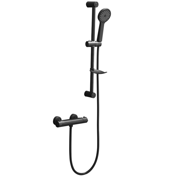Duschset med termostatblandare | Höj- och sänkbar handdusch | Svart