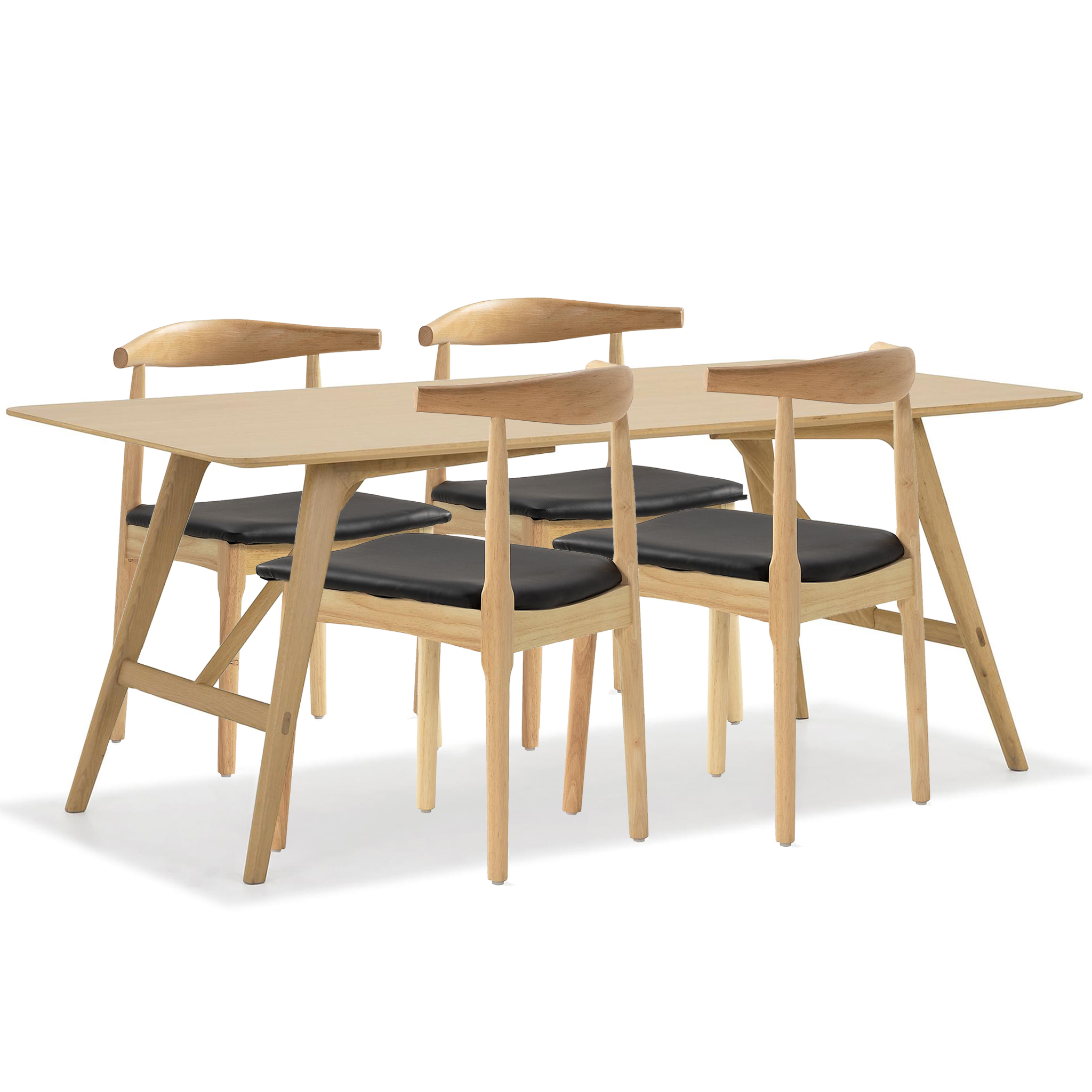 Matgrupp med 4 stolar | Ek/PU-läder | Gissebo | Köp hos Outl1