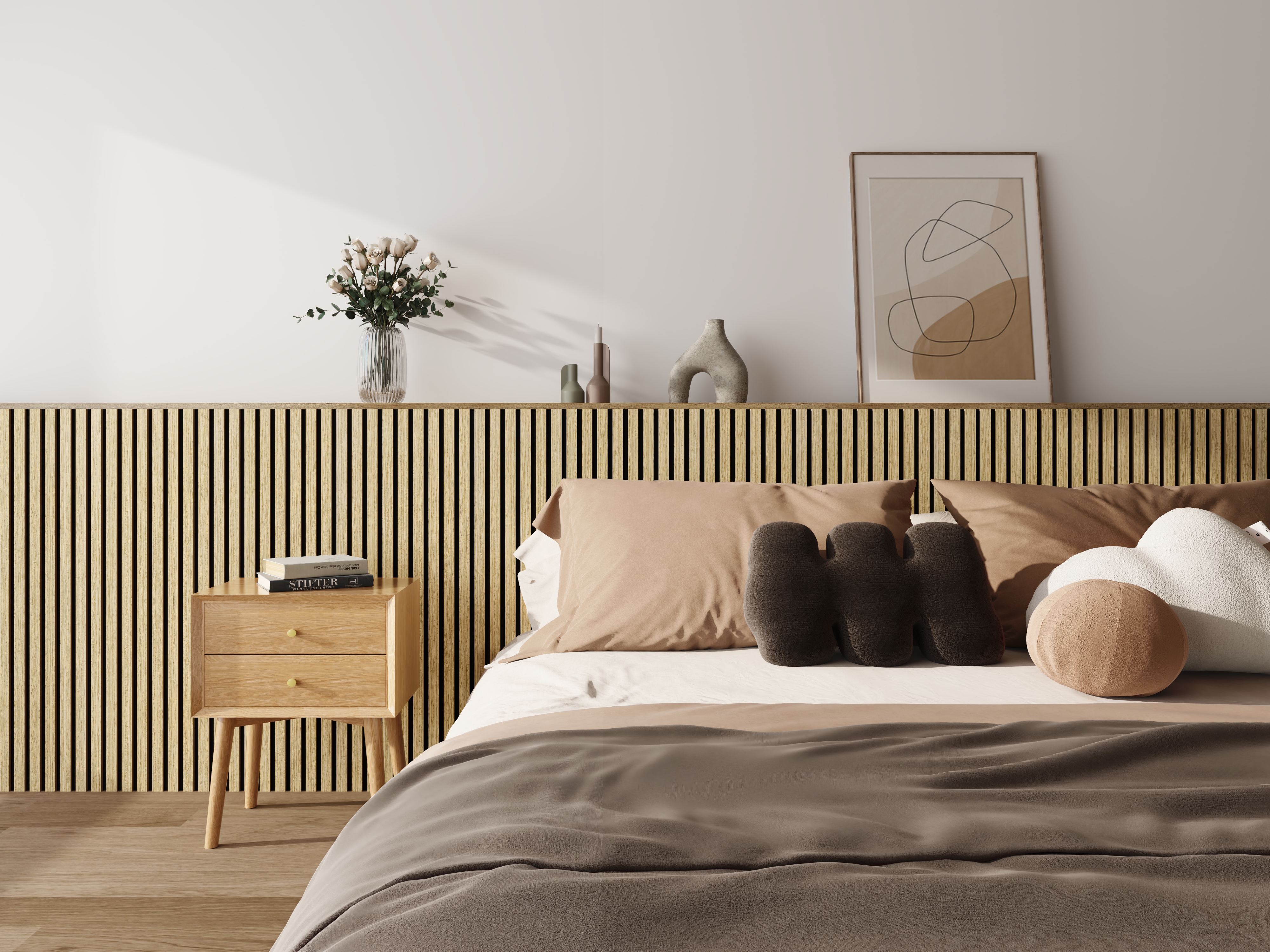 Trälamell akustikpanel| 1200x600x18mm | Vit ek