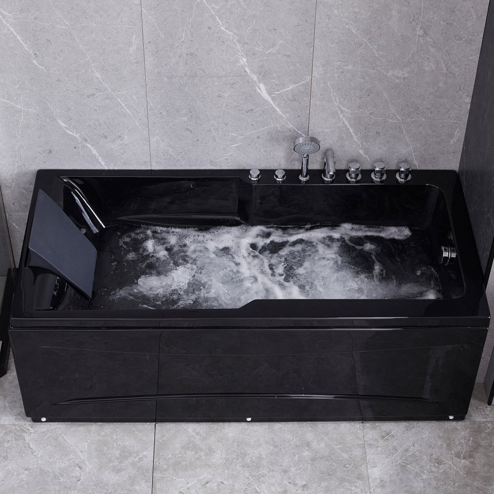 Bubbelbadkar 170x80cm | Högkvalitetsakryl | BK-001 | Svart | Outl1